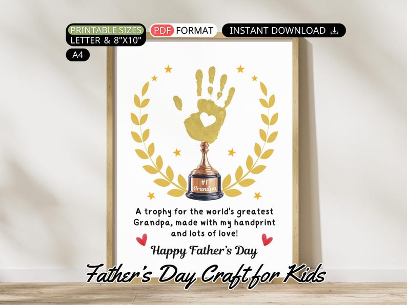 Fathers Day Handprint Craft for Grandpa Trophy Handprint Art Printable ...