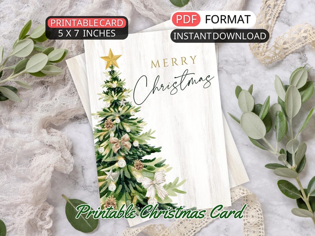Minimalist Merry Christmas Card Printable Holiday Card Rustic Christmas ...