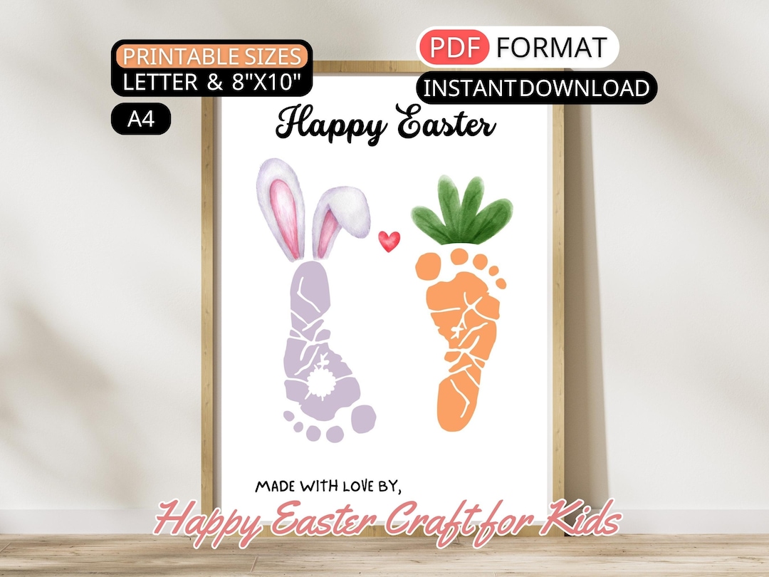 Happy Easter Footprint Art Baby Keepsake Easter Bunny Footprint Craft ...