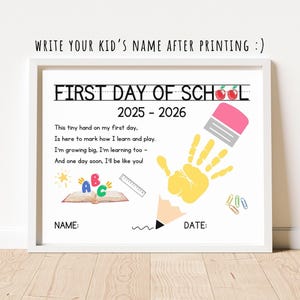 First Day of School Handprint Craft Toddler DIY Printable Preschool ...