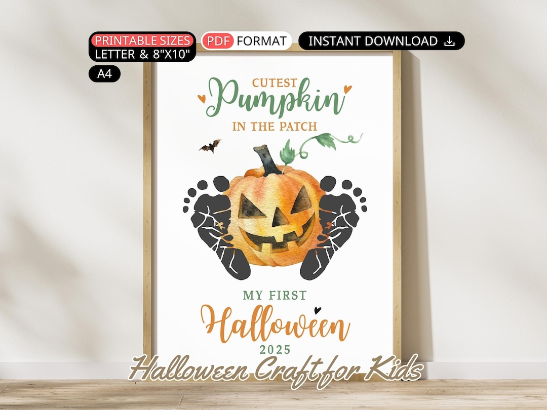 Baby First Halloween Footprint Art Infant Halloween Pumpkin Footprint ...