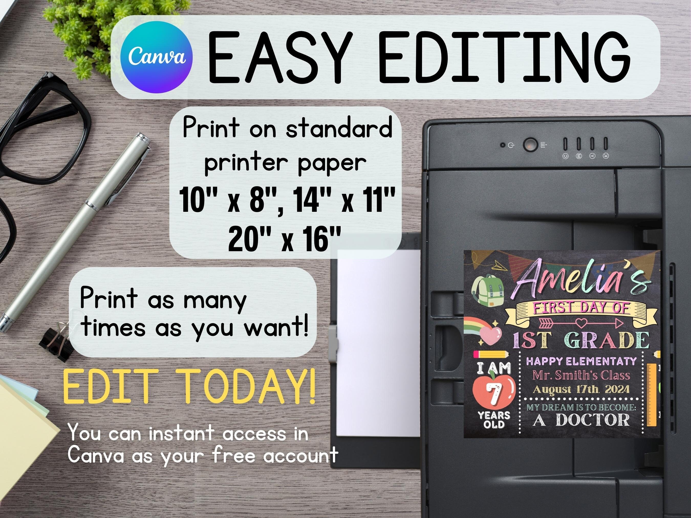 Personalized First Day of School Sign Editable Template Canva Back to ...