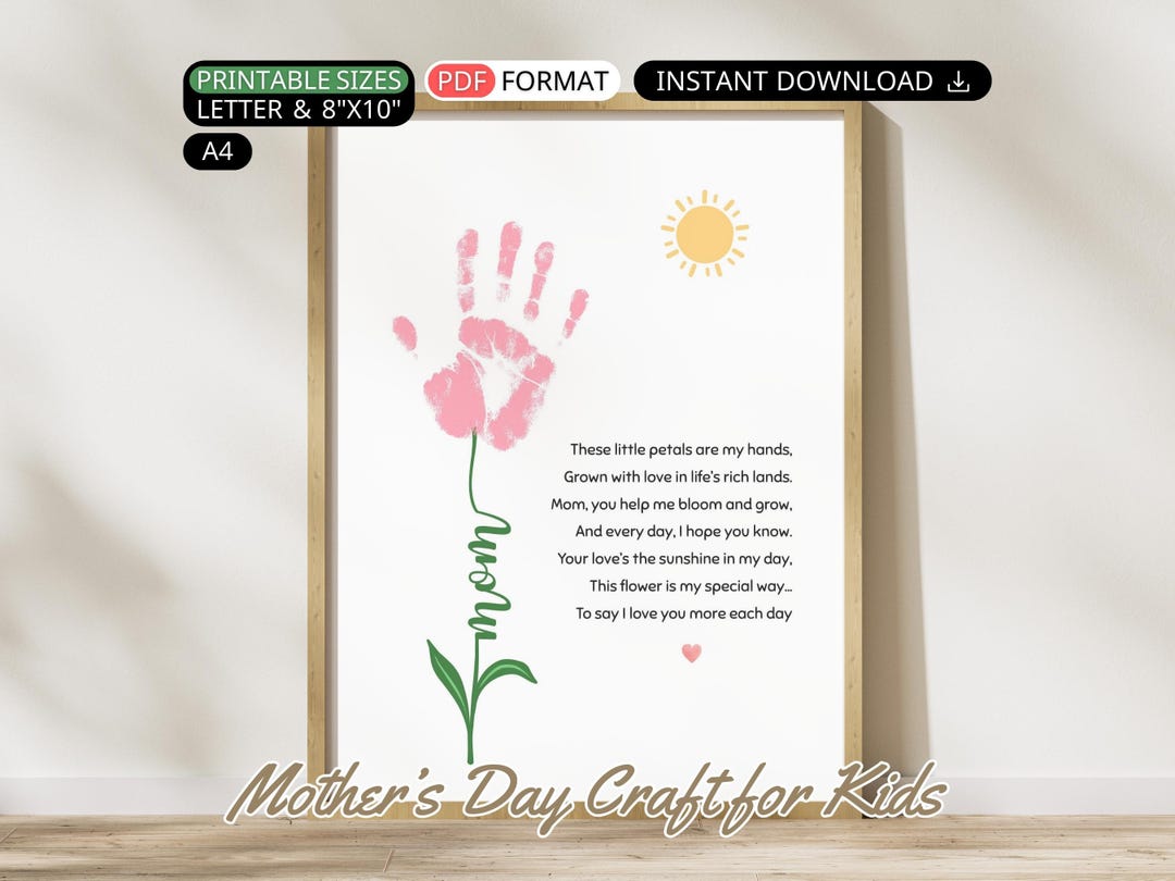 Mothers Day Handprint Flower Poem Printable, DIY Handprint Art for Mom ...
