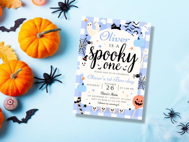 Spooky One First Birthday Invitation Boy Halloween 1st Birthday Party ...
