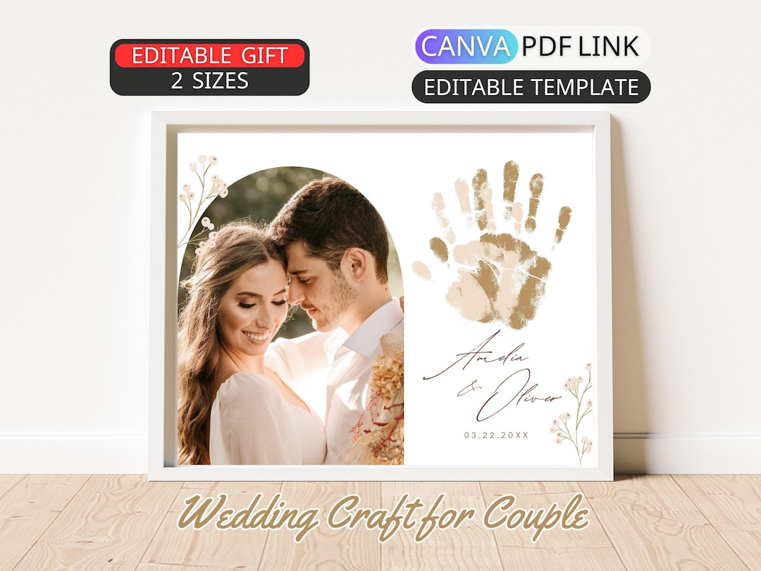 Boho Wedding Handprint Art Template Canva Minimalist Photo Wedding ...