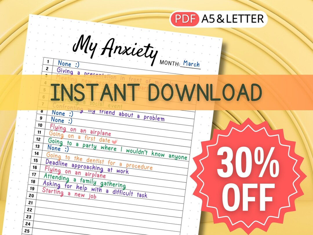 Anxiety Trigger Tracker, Printable Daily Journal, Emotional Wellness ...