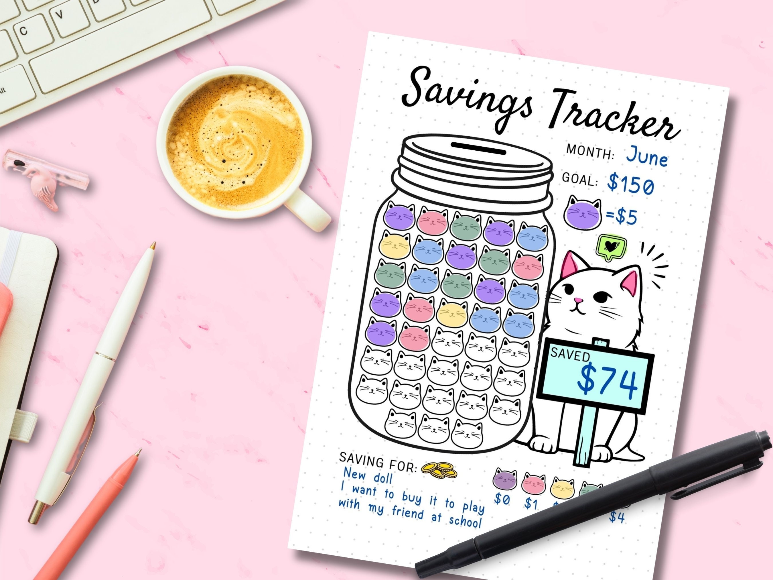 Cute Savings Tracker Printable Monthly Savings Challenge Low Income ...