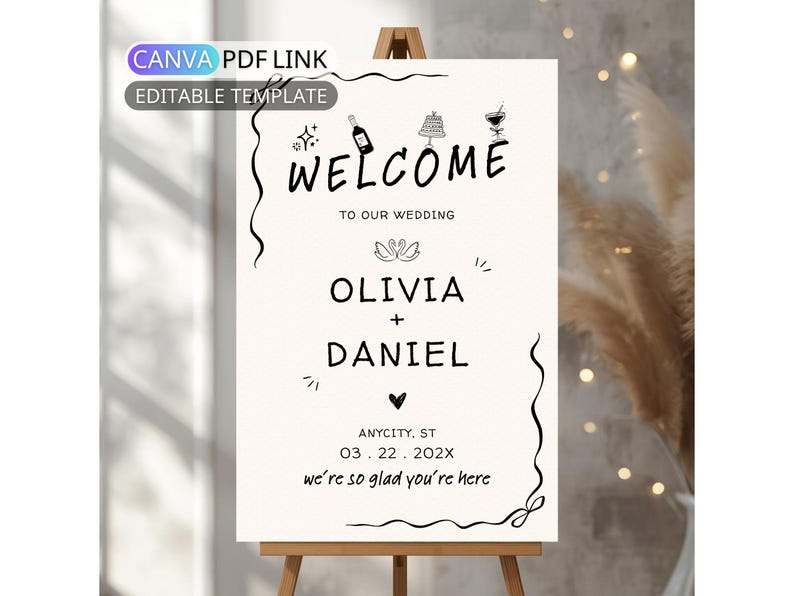 Hand Drawn Wedding Welcome Sign Template: Handwritten Wedding Sign ...
