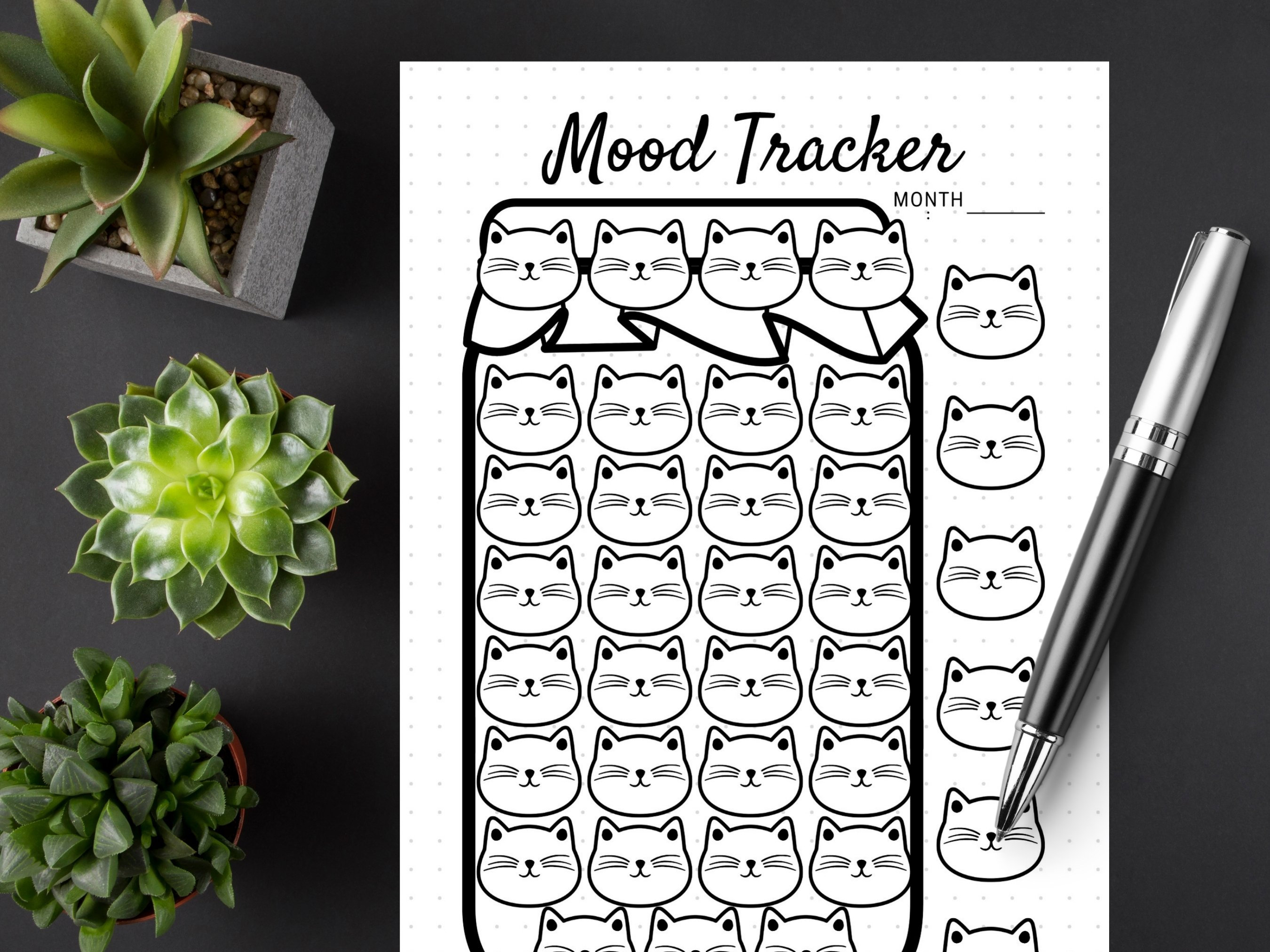 Cute Mood Tracker Printable Habit Tracker Kids With Cat Face Emotion ...