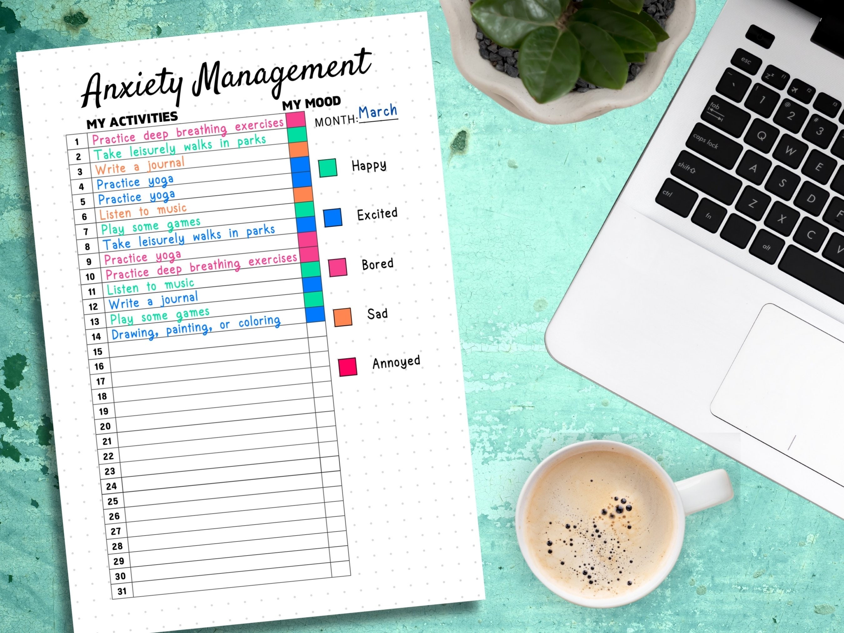 Anxiety Management Tracker Printable Anxiety Journal Template Page ...