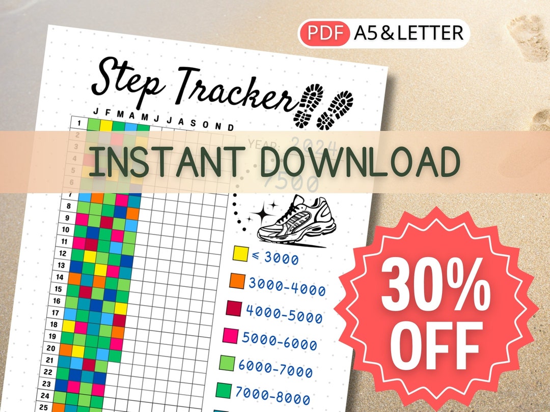 Step Tracker Printable A5 Journal Page, US Letter, Fitness Goal Tracker ...