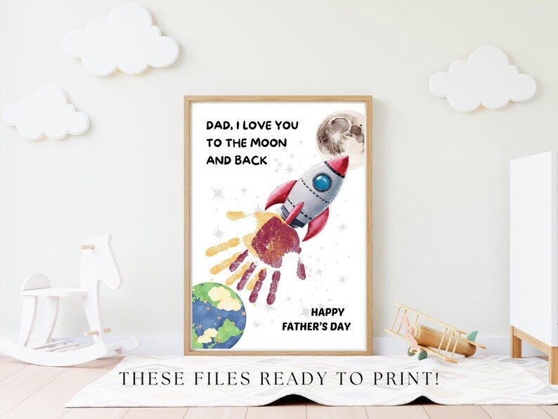 Fathers Day Handprint Craft DIY Toddler Keepsake: Rocket Handprint Art ...