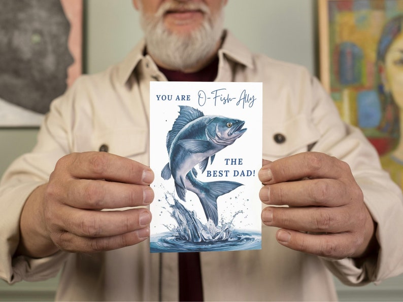 Funny Blue Fish Fathers Day Fishing Card for Dad From Wife Daughter Son ...