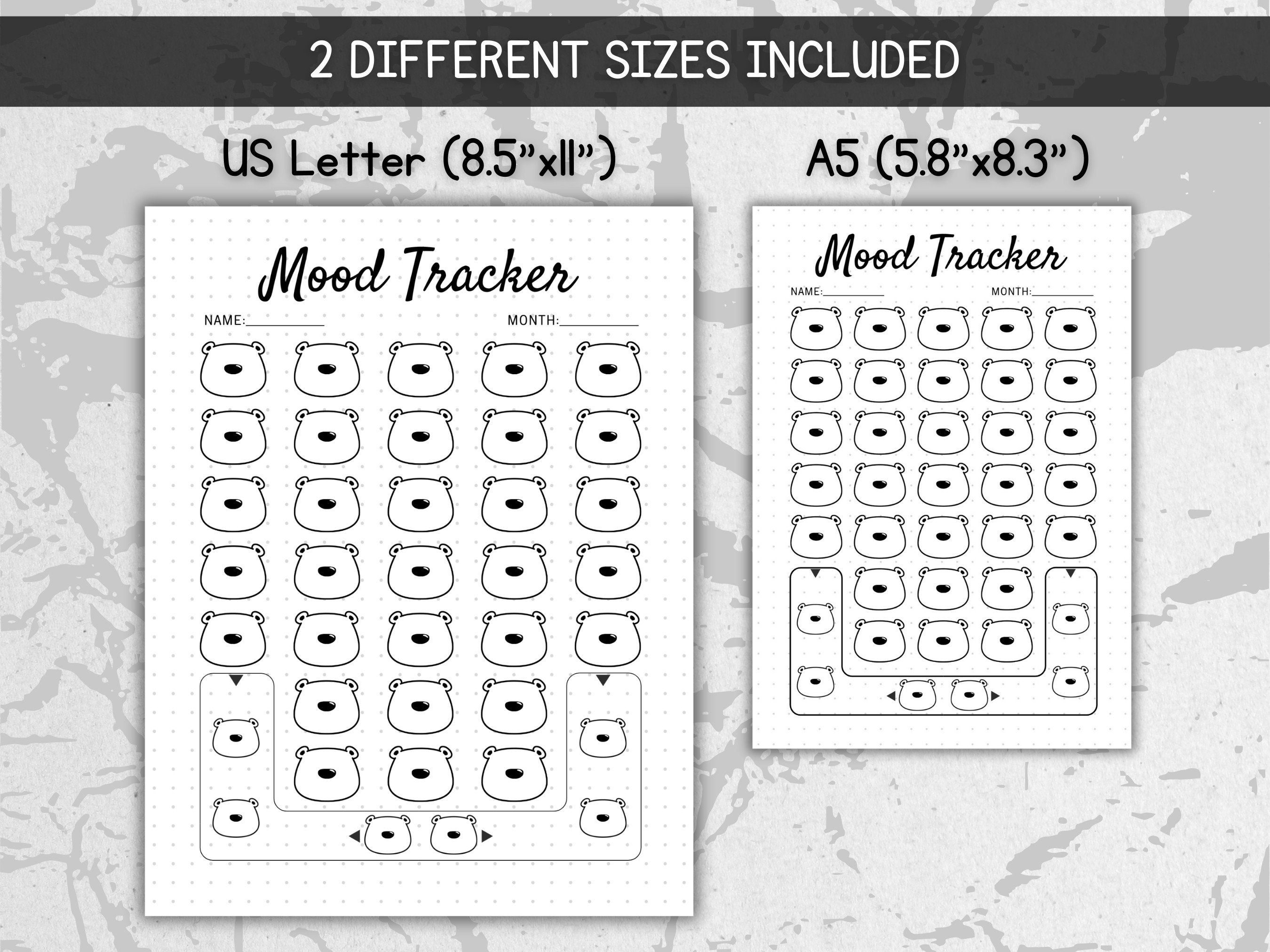 Digital Bear Mood Tracker Printable Cute Animal Face Emotion Journal ...
