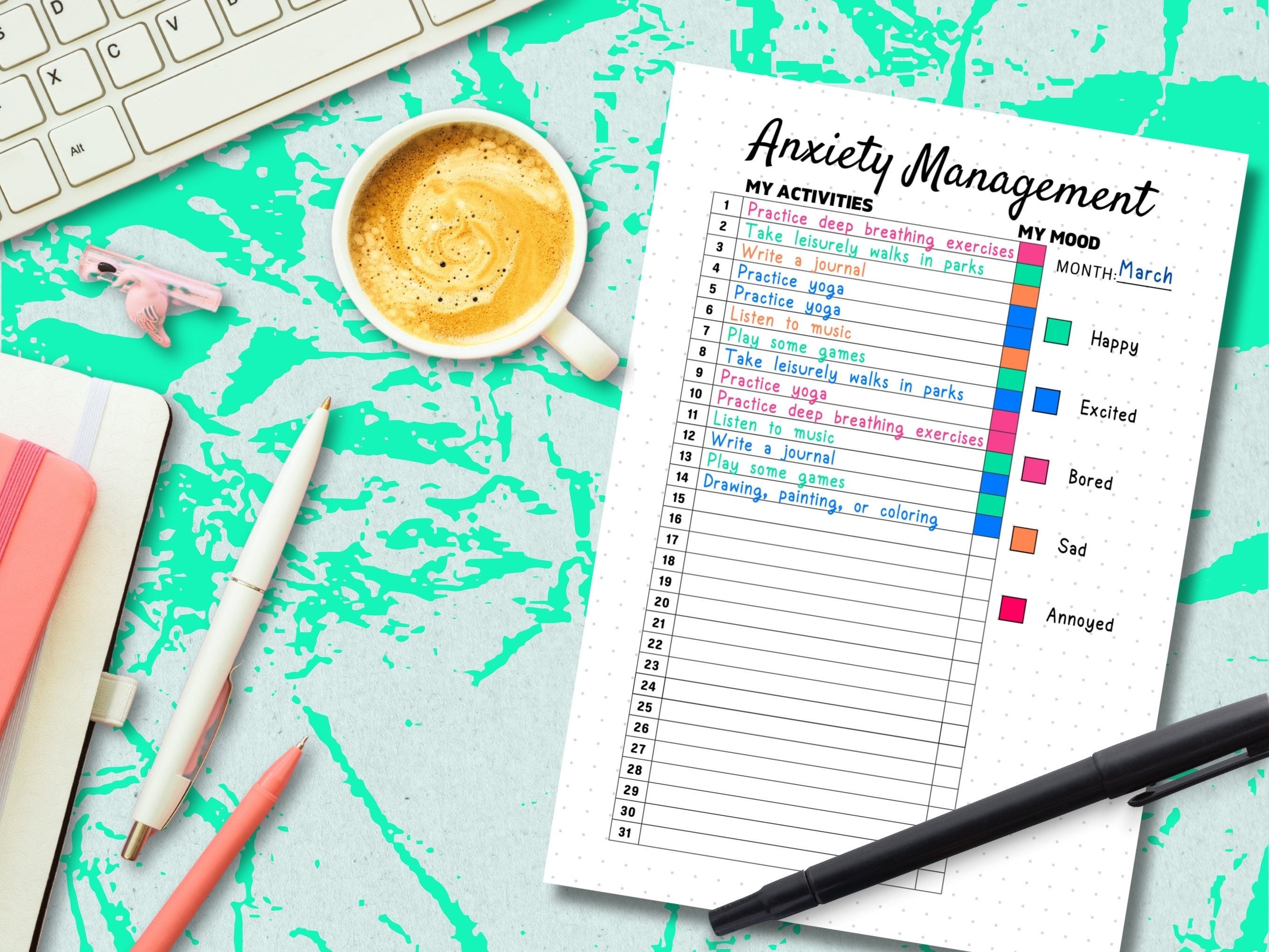 Anxiety Management Tracker Printable Anxiety Journal Template Page ...