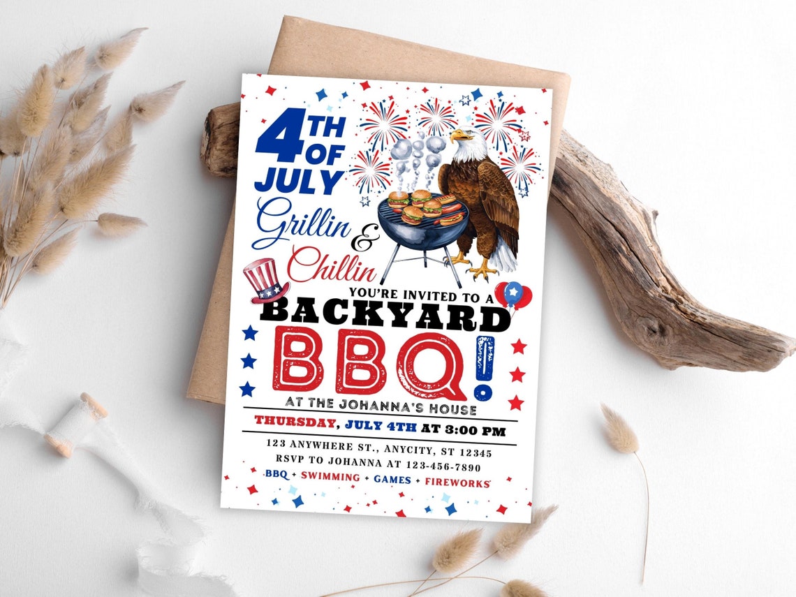 4th of July BBQ Party Invitation Template Canva Editable Fourth of July ...