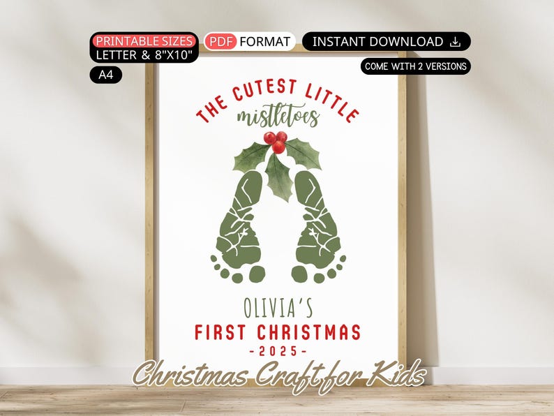Christmas Footprint Art Kid: Mistletoes Footprint Craft Toddler Keepsake Printable Holiday ...