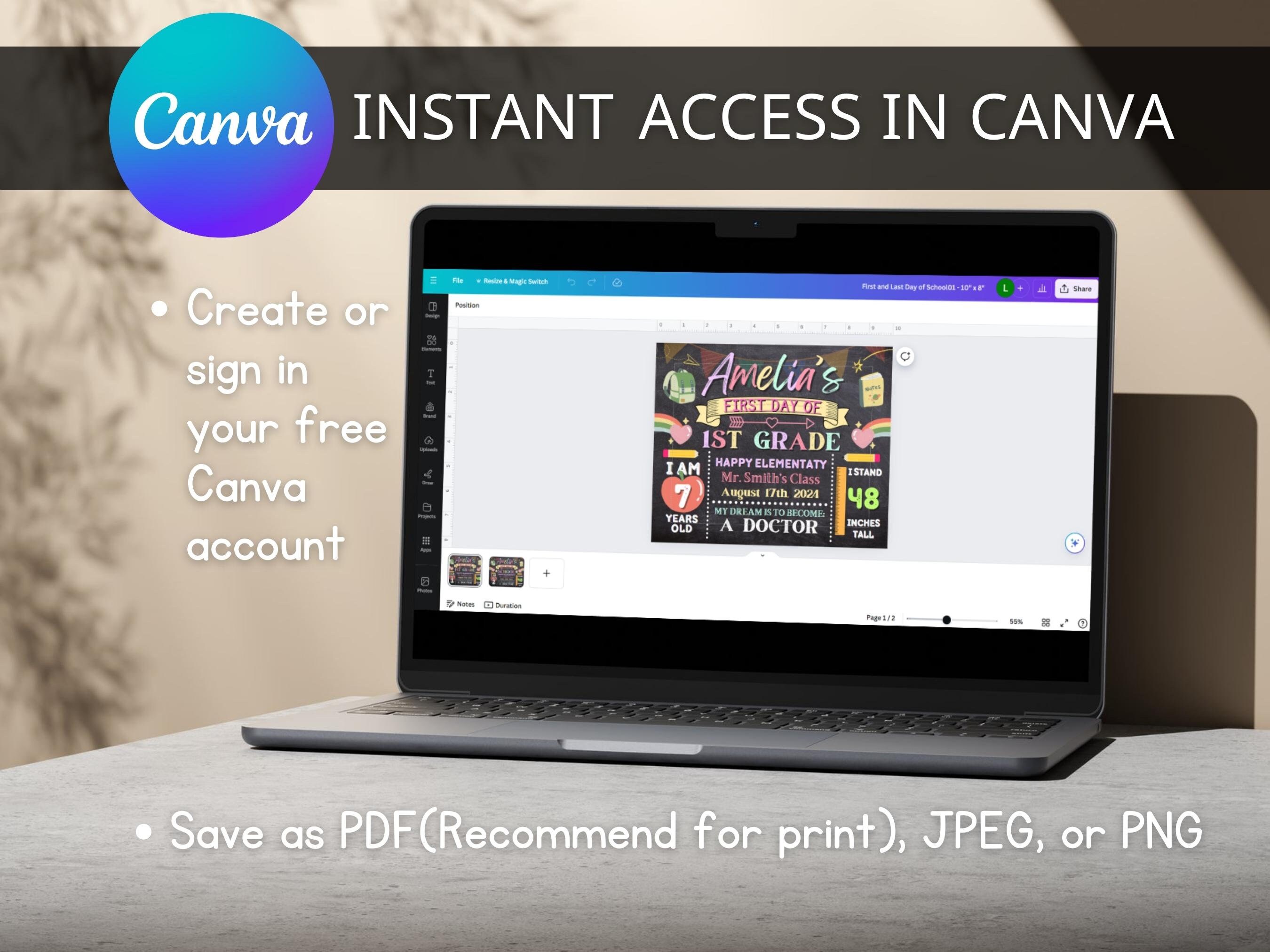 Personalized First Day of School Sign Editable Template Canva Back to ...