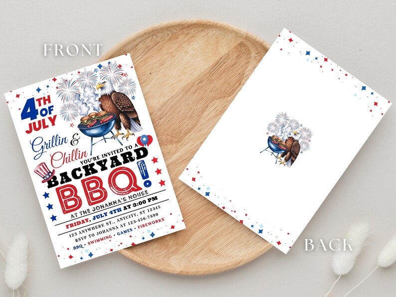 4th of July BBQ Party Invitation Template Canva Editable Fourth of July ...