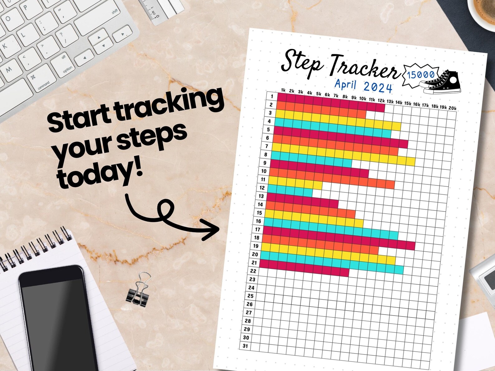 Step Tracker Monthly Fitness Goal Tracker: Printable Health Journal ...