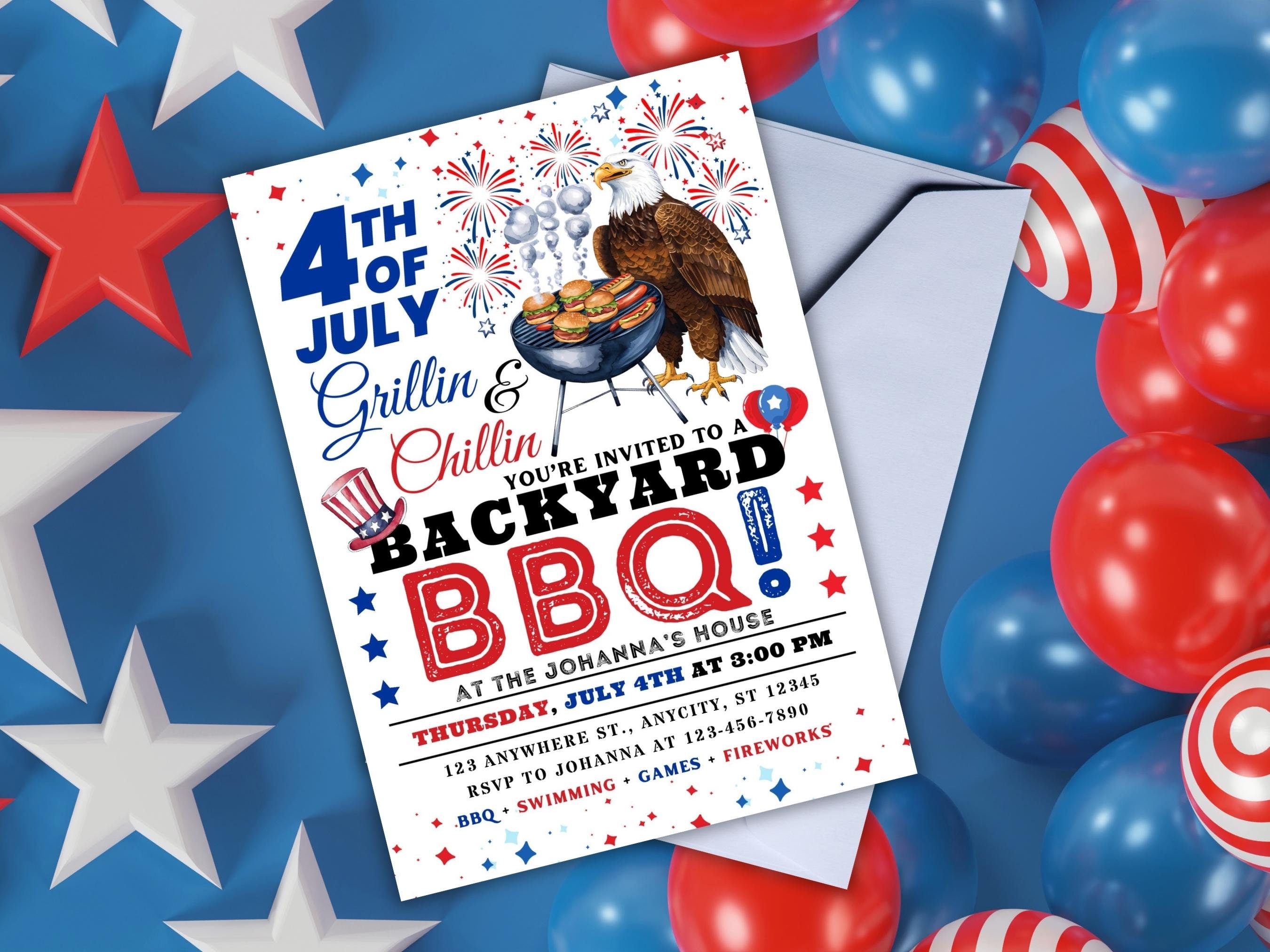4th of July BBQ Party Invitation Template Canva Editable Fourth of July ...