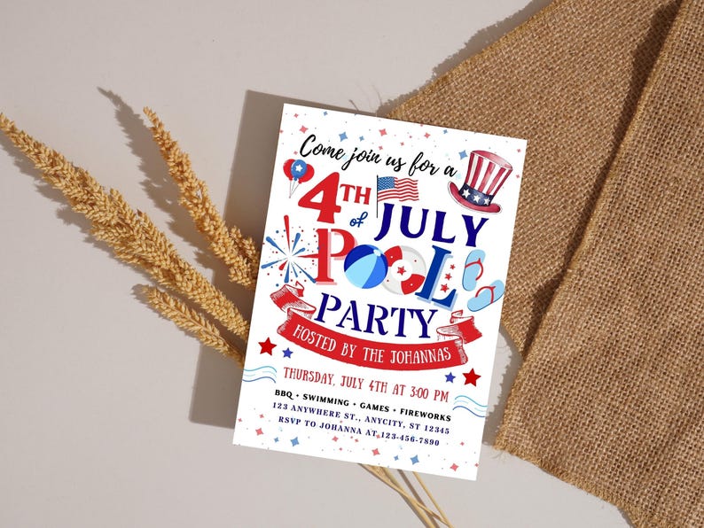 4th of July Pool Party Invitation Template Canva Editable Fourth of ...