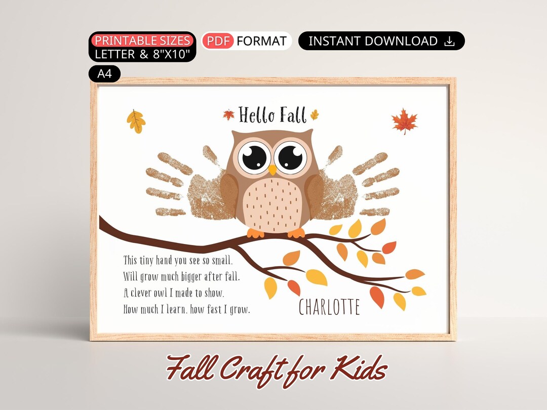 Fall Owl Handprint Art Poem Kid Fall Handprint Craft DIY Baby Keepsake ...