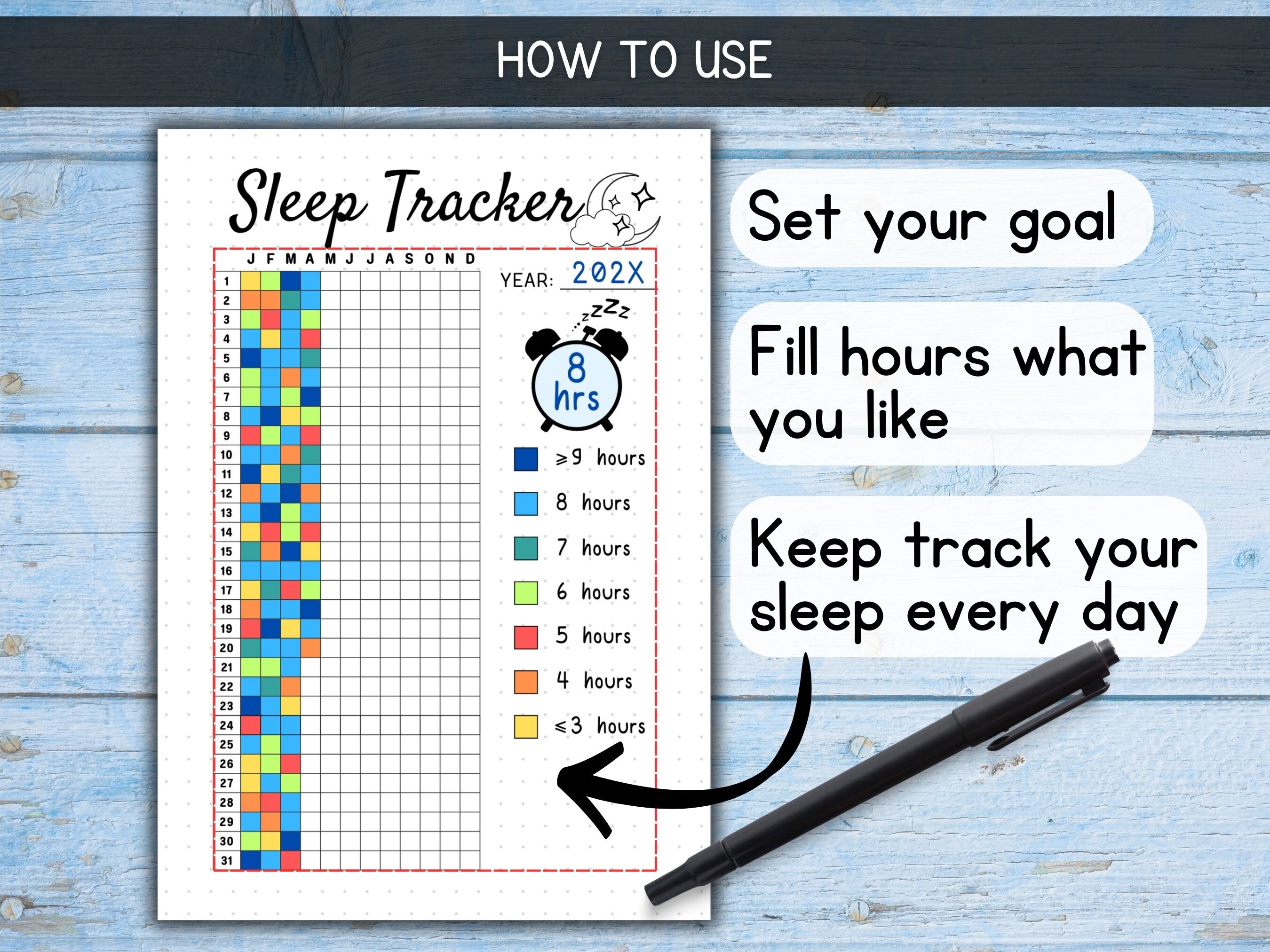Sleep Tracker Yearly Printable A5 Journal Page, US Letter, Sleep ...