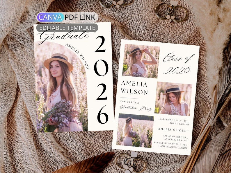 Boho Graduation Announcement Card: Modern Graduation Invitation 2026 ...