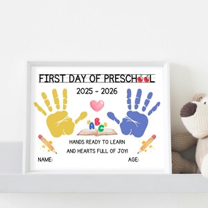 First Day of Preschool Handprint Art Kid Back to School Handprint Craft ...
