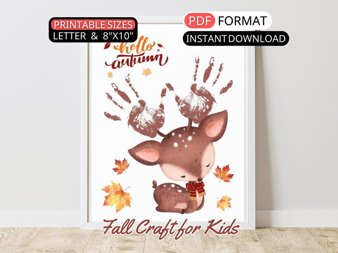 Fall Handprint Craft DIY Baby Toddler Keepsake Printable Deer Handprint ...
