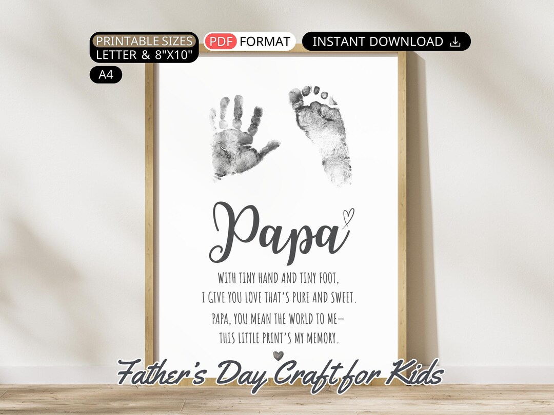 Fathers Day Handprint Art Poem for Papa Footprint Craft DIY Baby ...