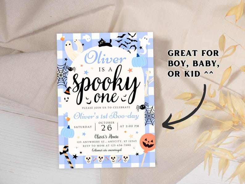 Spooky One First Birthday Invitation Boy Halloween 1st Birthday Party ...