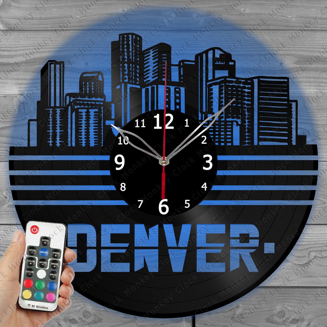 Denver Clock With LED Light Vinyl Clock City Decor Wall Clock Custom ...