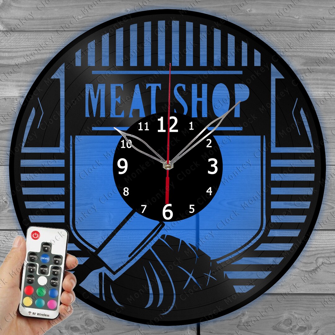 Meat Shop Clock With LED Light Vinyl Clock Decor Wall Clock Custom ...