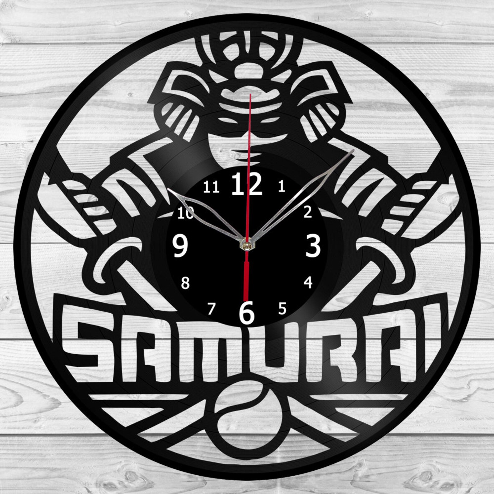 Samurai Clock With LED Light Vinyl Clock Decor Home Wall Clock Custom ...