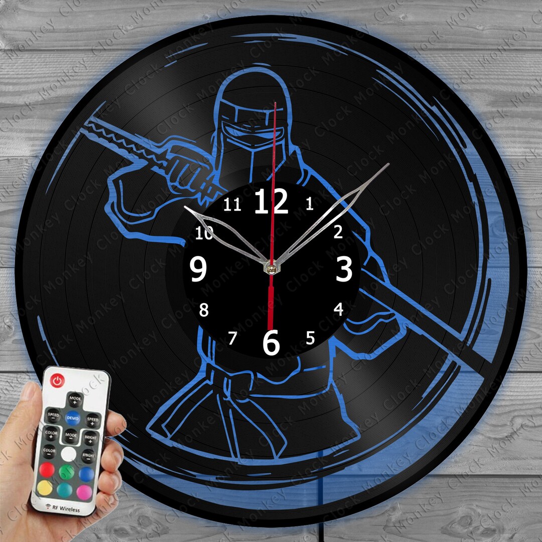 Ninja Clock With LED Light Vinyl Clock Home Decor Wall Clock Custom ...