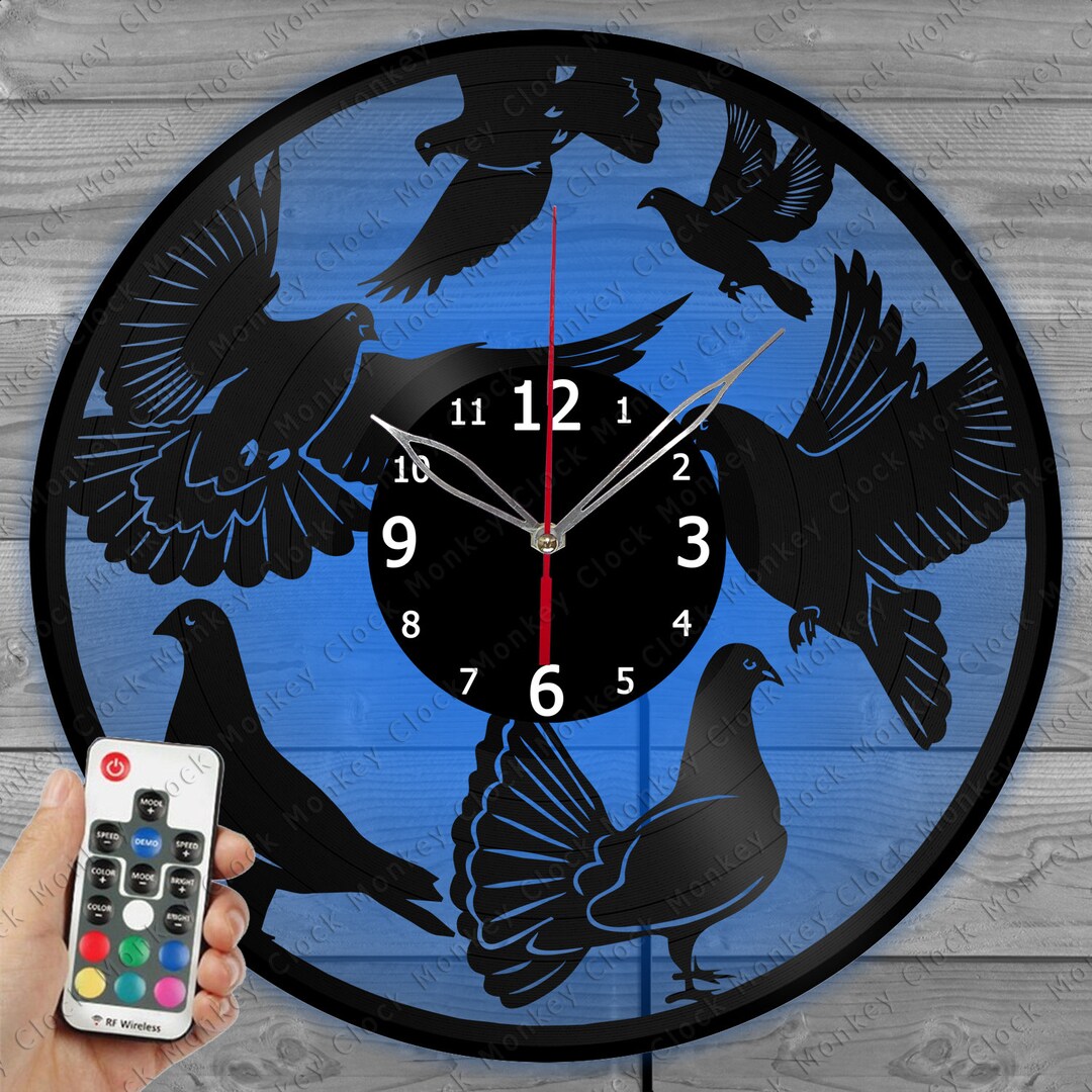 Dove Clock With LED Light Vinyl Clock Decor Home Wall Clock Custom ...