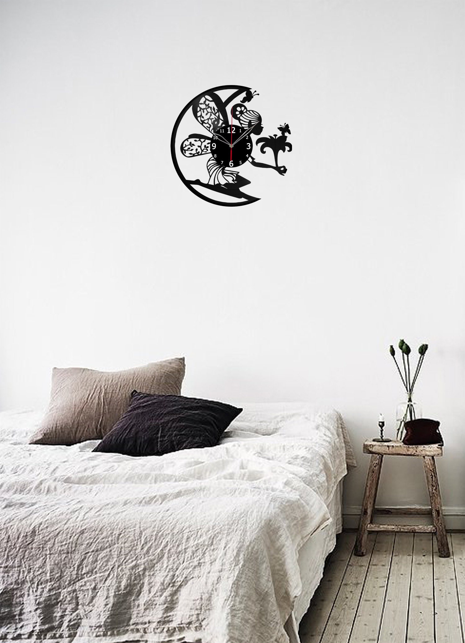 Fairy Clock With LED Light Vinyl Clock Art Decor Wall Clock Custom ...