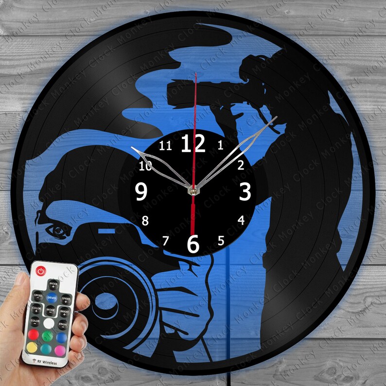 Photographer Clock With LED Light Vinyl Clock Photo Wall Clock Custom ...