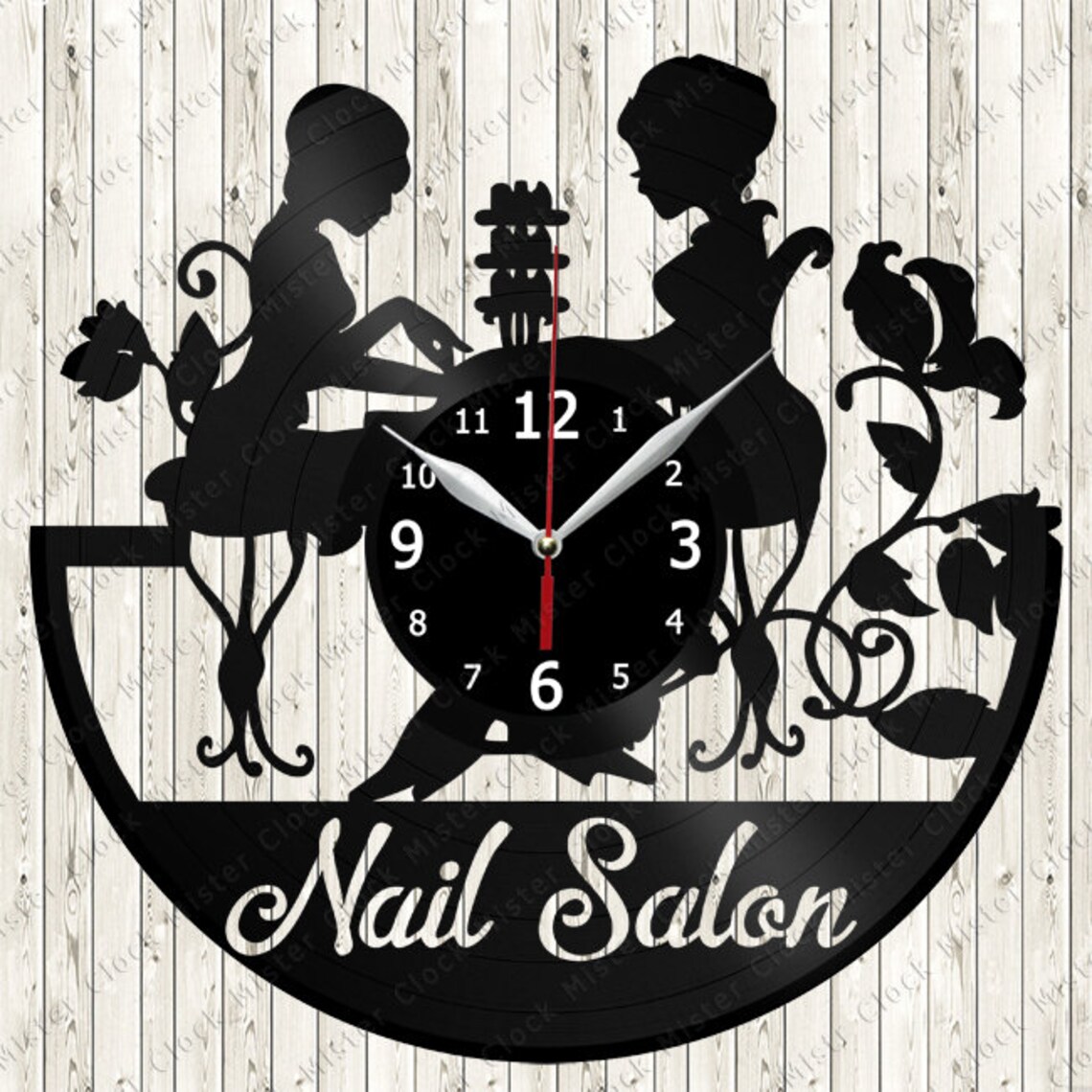 Nail Salon Clock With LED Light Vinyl Clock Art Decor Wall Clock Custom ...