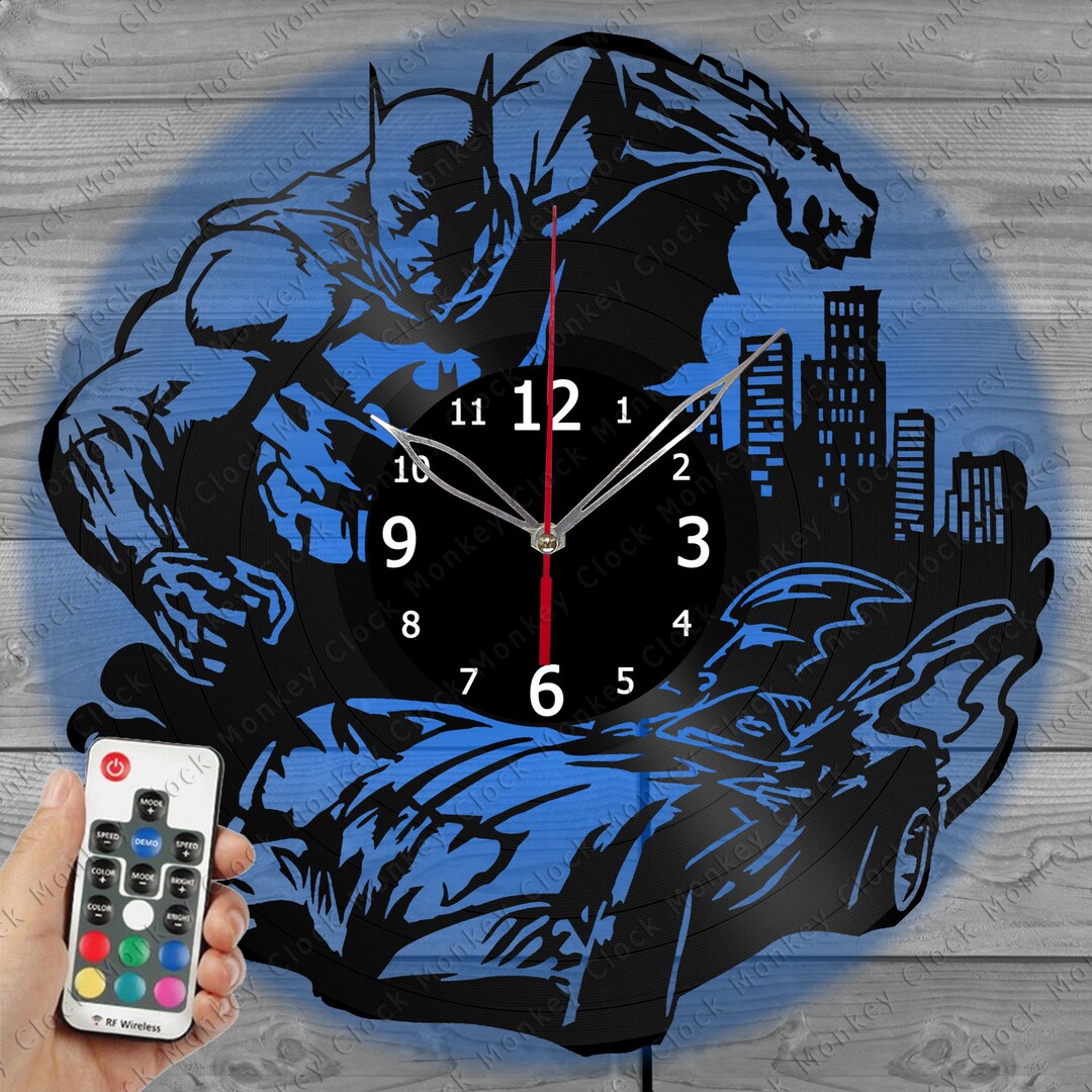 Superheroes Clock With LED Light Vinyl Clock Custom Order Wall Clock ...