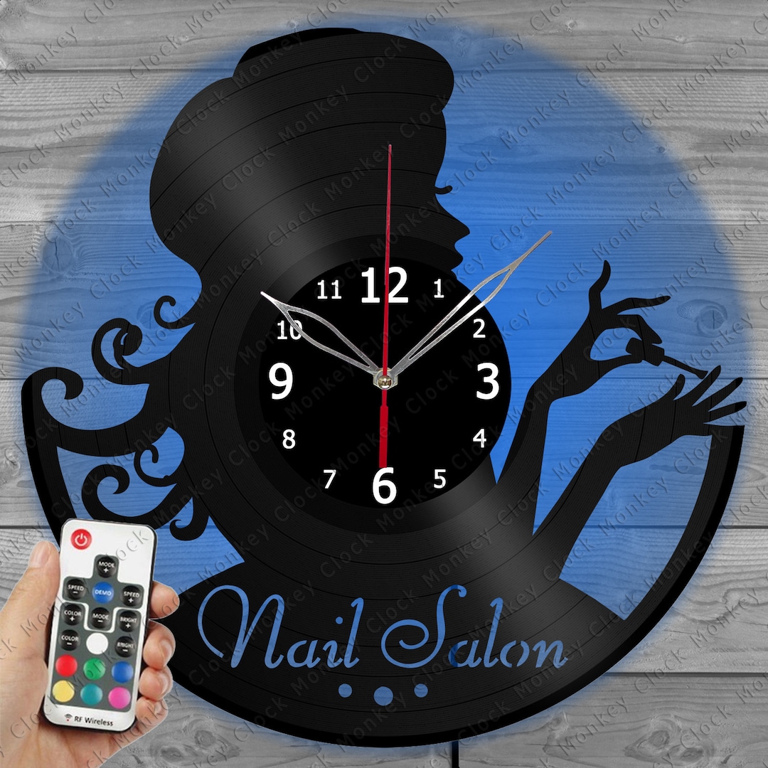 Nail Salon Clock With LED Light Vinyl Clock Home Decor Nail Studio Wall ...