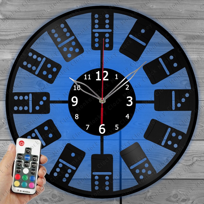 Dominoes Clock With LED Light Vinyl Clock Art Decor Wall Clock Custom ...