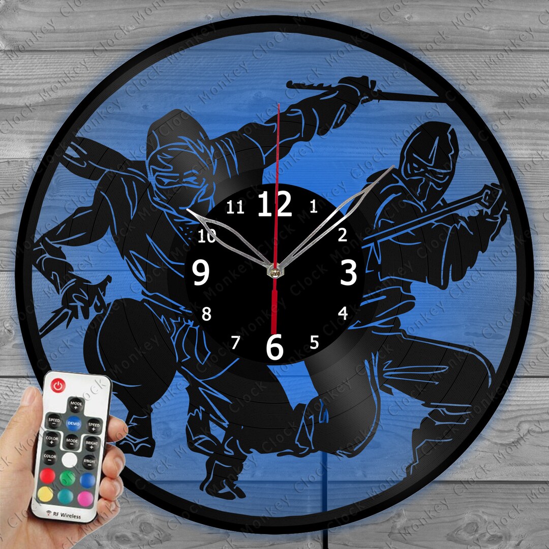 Ninja Clock With LED Light Vinyl Clock Home Decor Wall Clock Custom ...