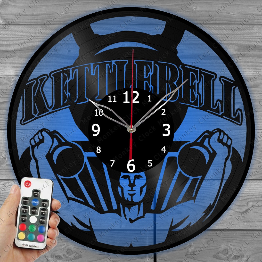 Kettlebell Clock With LED Light Vinyl Clock Home Sport Wall Clock Custom Order Vinyl Record Wall ...