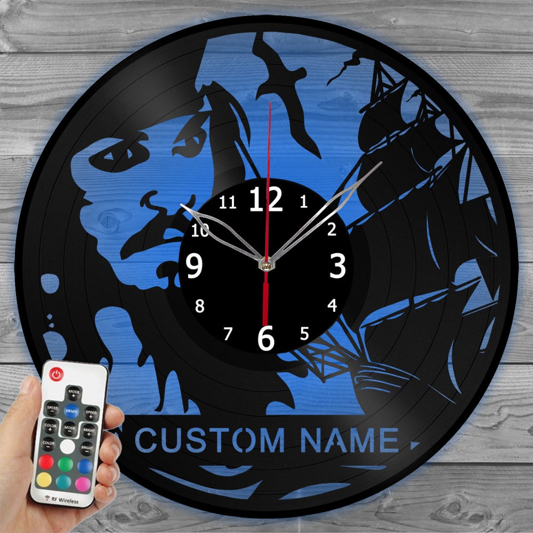 Captain Pirate Clock With LED Light Vinyl Clock Art Home Decor Wall ...