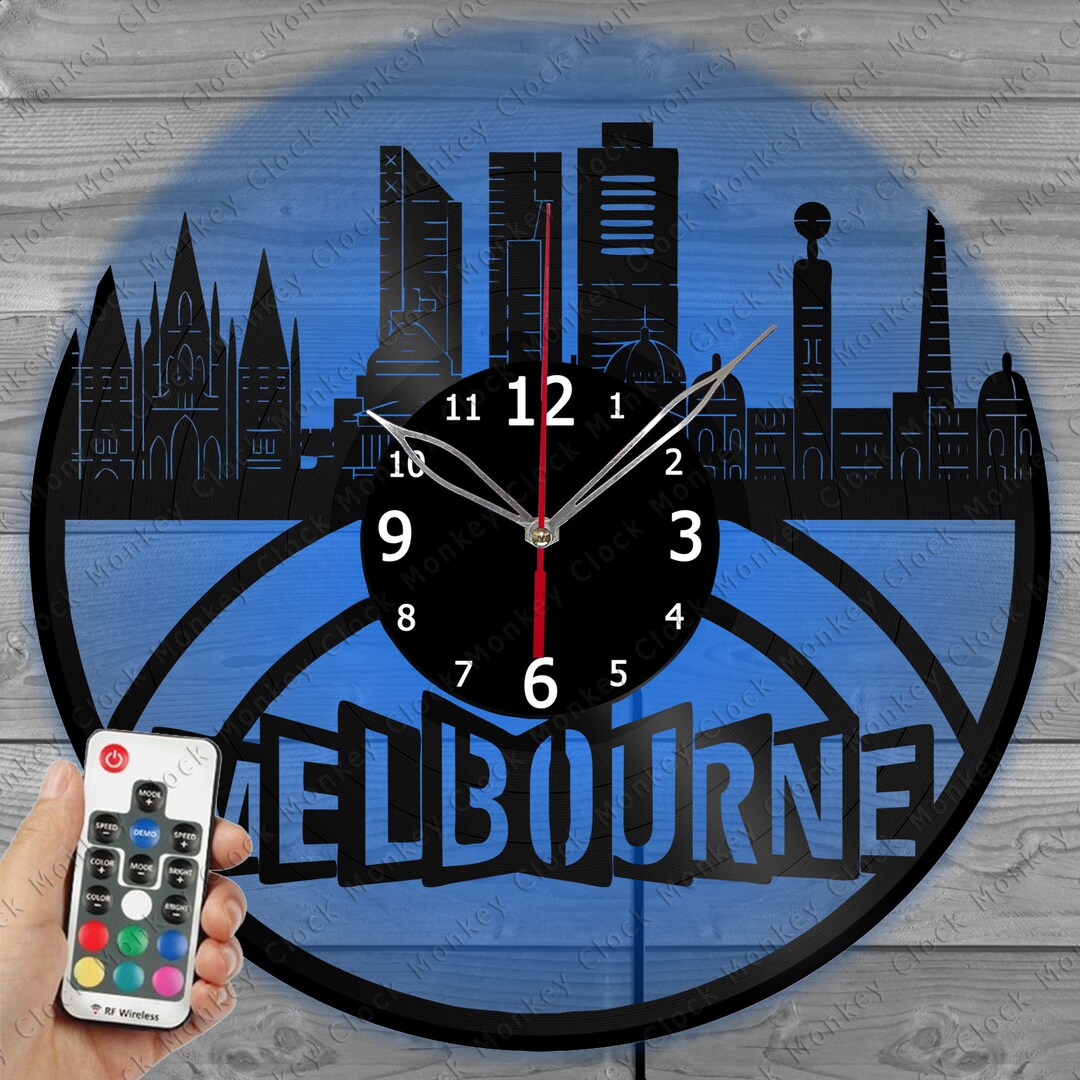 Melbourne Clock With LED Light Vinyl Clock Art Decor Wall Clock Custom ...