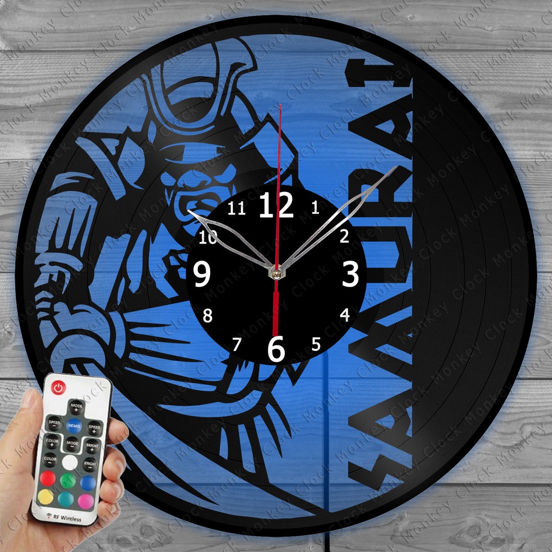 Samurai Clock With LED Light Vinyl Clock Decor Home Wall Clock Custom ...