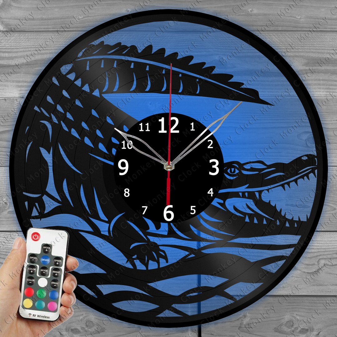 Crocodile Clock With LED Light Vinyl Clock Aminal Wall Clock Custom ...